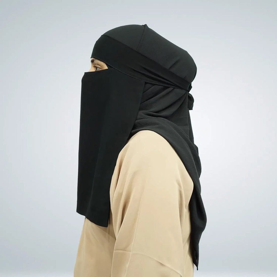 1 Layer Tie Back Niqab Black – almanaar Islamic Store
