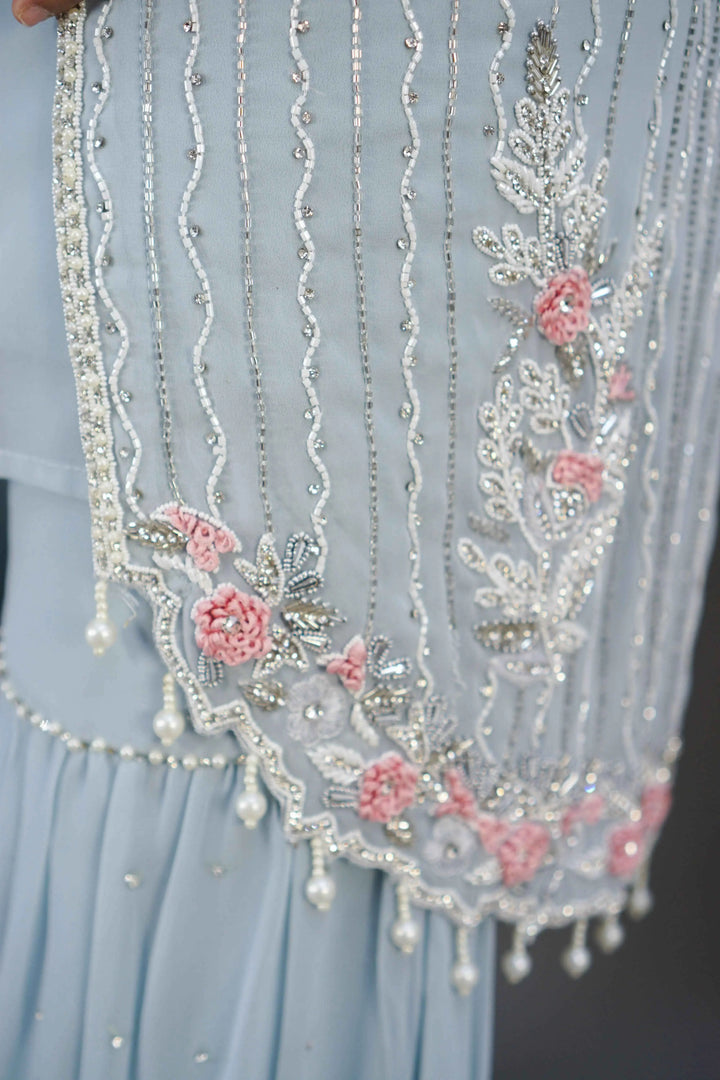 Powder Blue Embroidered Sharara Suit | Elegant Georgette Kurta with ...