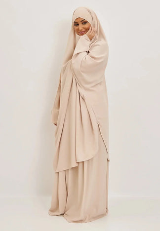 Beige Premium Two Piece Medina Silk Jilbab Set – almanaar Islamic Store