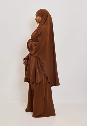 Jilbab Set Brown Premium Two-Piece Medina Silk | almanaar