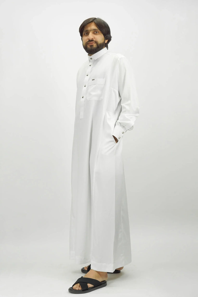White Luxury Thobe With Premium Buttons | Almanaar Islamic Store ...