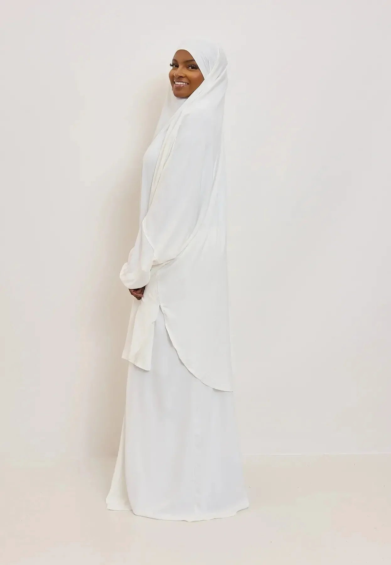 White Premium Two Piece Medina Silk Jilbab Set – almanaar Islamic Store