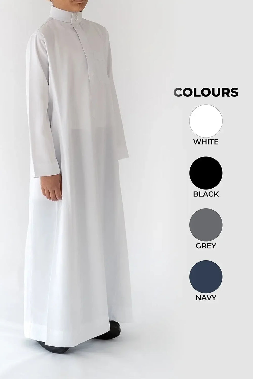 Kids Plain Classic Saudi Thobe With Collar – almanaar Islamic Store