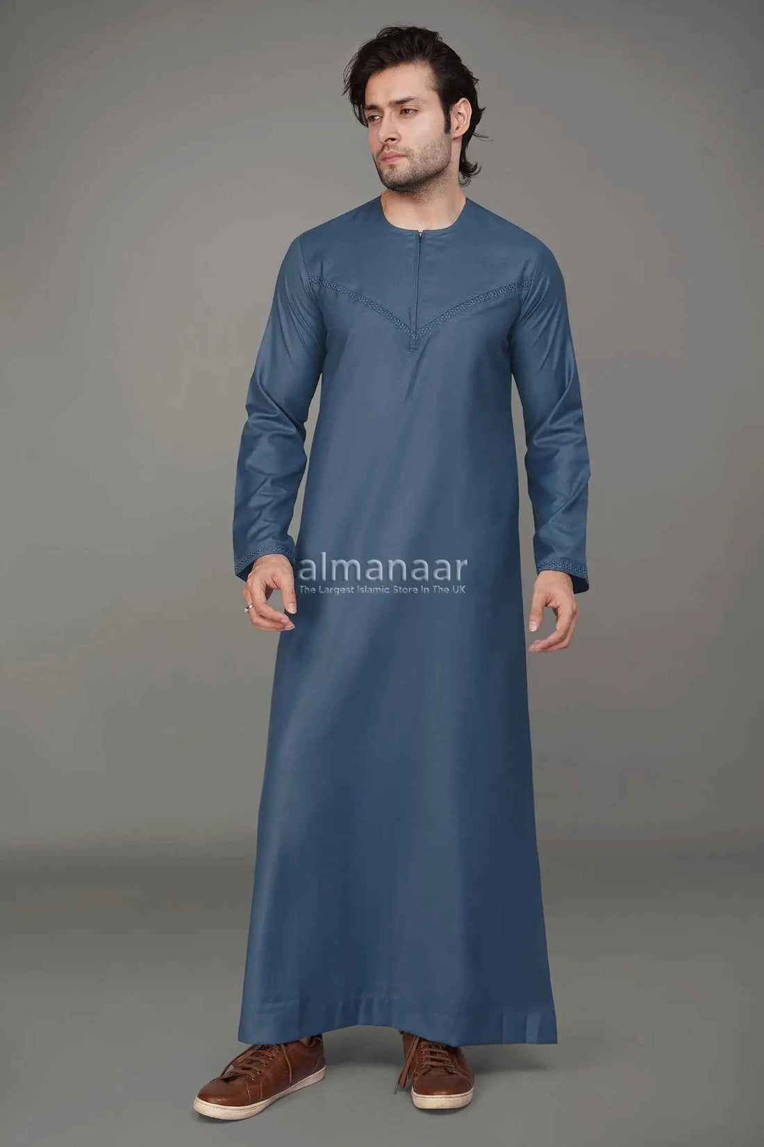 Premium Omani Thobe With Front Zip Sky Blue | Almanaar Islamic Store ...